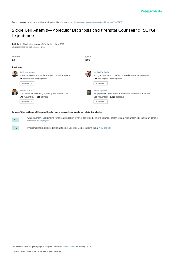 (PDF) Sickle Cell Anemia—Molecular Diagnosis and Prenatal Counseling ...