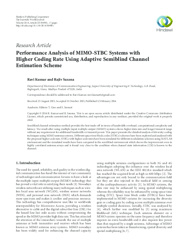 Pdf Performance Analysis Of Mimo Stbc Systems With Higher Coding Rate