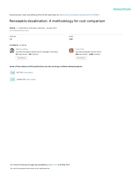 (PDF) Renewable desalination: a methodology for cost comparison ...