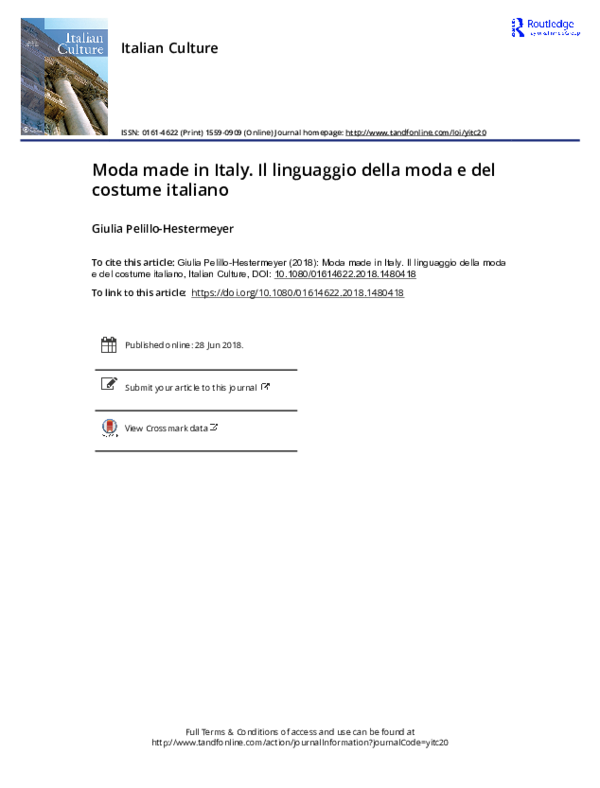 (PDF) Italian Culture Moda made in Italy. Il linguaggio della moda e ...