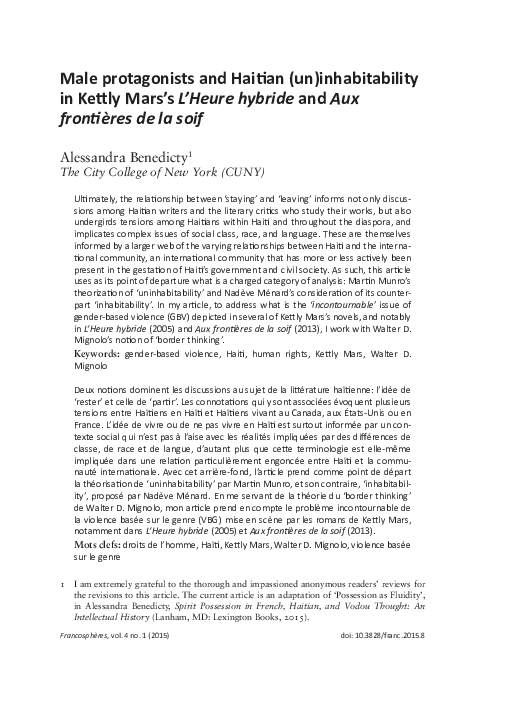 (PDF) Male protagonists and Haitian (un)inhabitability in Kettly Mars’s ...