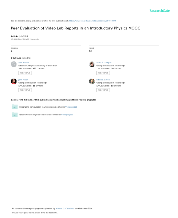 (PDF) Peer Evaluation of Video Lab Reports in an Introductory Physics ...