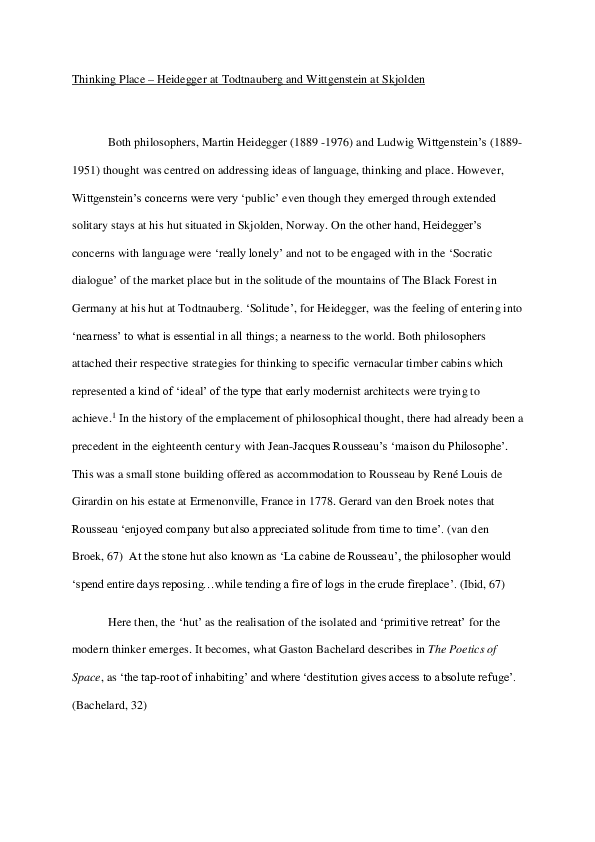 (DOC) Thinking Place – Heidegger at Todtnauberg and Wittgenstein at ...