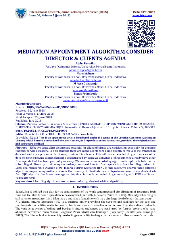 (PDF) MEDIATION APPOINTMENT ALGORITHM CONSIDER DIRECTOR & CLIENTS AGENDA