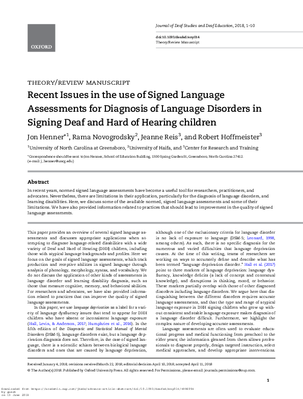 (PDF) Recent Issues in the use of Signed Language Assessments for ...