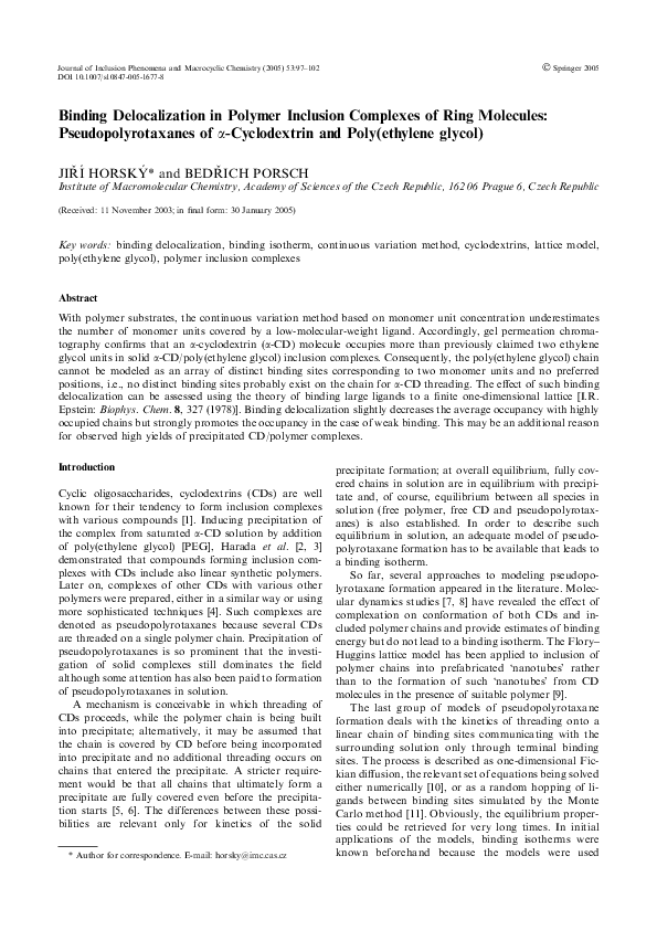 (PDF) Binding Delocalization in Polymer Inclusion Complexes of Ring ...