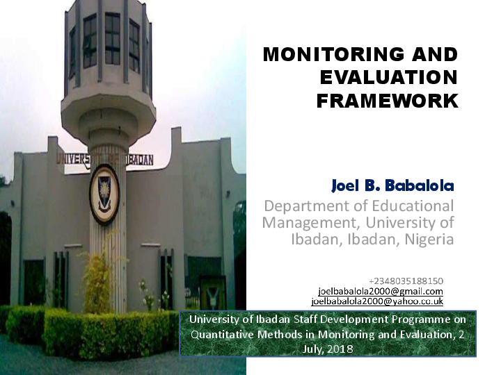 (PDF) MONITORING AND EVALUATION FRAMEWORK