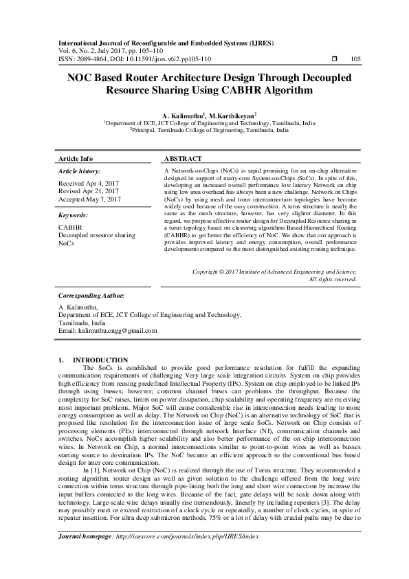Pdf Noc Based Router Architecture Design Through Decoupled Resource Sharing Using Cabhr Algorithm 3356