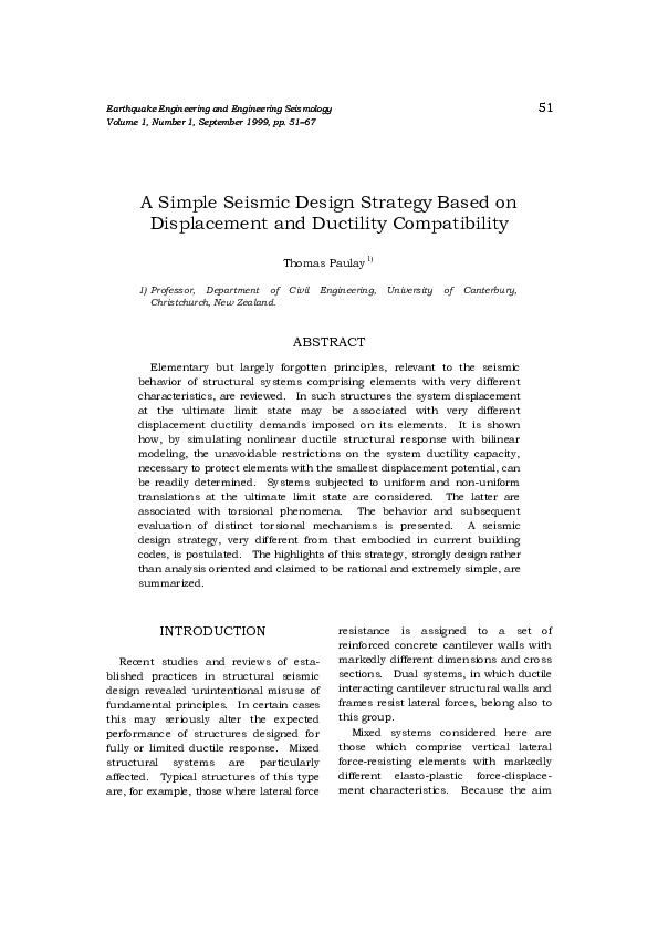 (PDF) Paulay: A simple seismic design strategy based on displacement ...