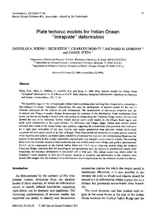 (PDF) Plate tectonic models for Indian Ocean “intraplate” deformation