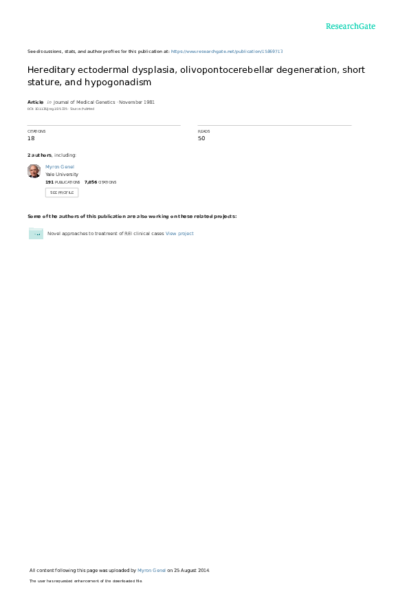 Pdf Hereditary Ectodermal Dysplasia Olivopontocerebellar Degeneration Short Stature And