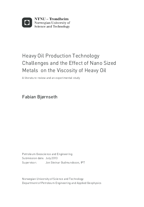 (PDF) Heavy Oil Production Technology Challenges and the Effect of Nano ...