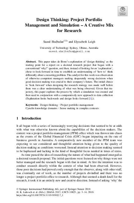 (PDF) Design Thinking: Project Portfolio Management and Simulation – A ...