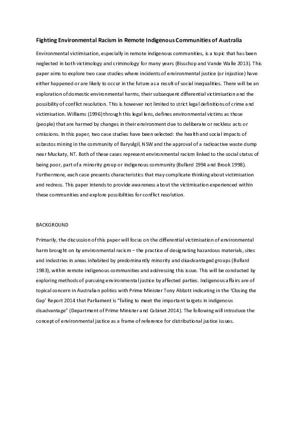 (DOC) Fighting Environmental Racism in Remote Indigenous Communities of ...