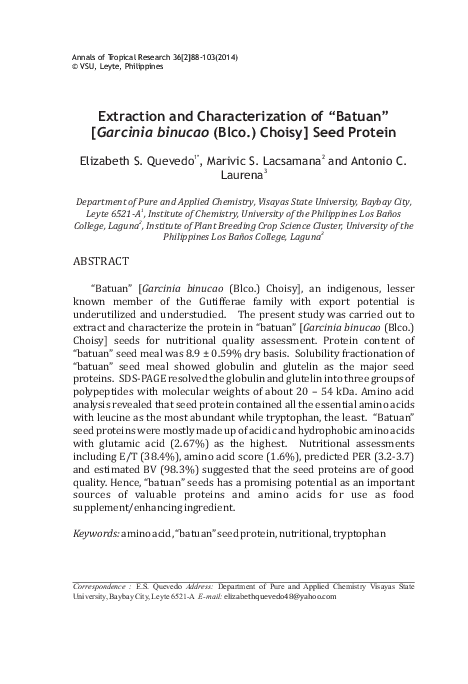 (PDF) Extraction and Characterization of " Batuan " [ (Blco.) Choisy] Seed Protein Garcinia binucao