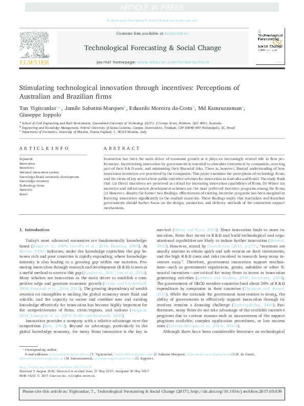 (PDF) Stimulating technological innovation through incentives ...