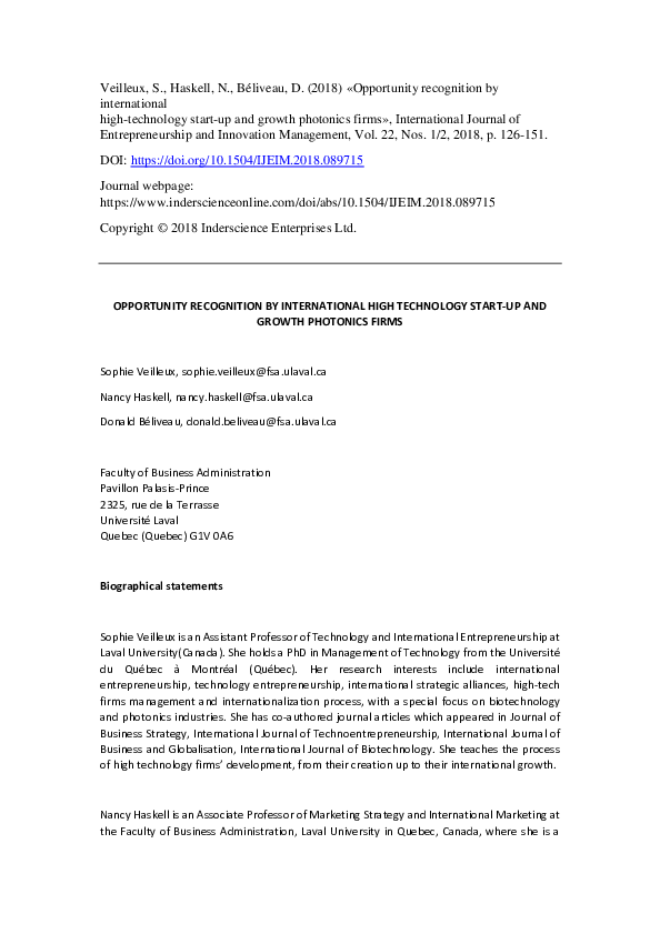 (PDF) Opportunity recognition by international high technology start-up ...
