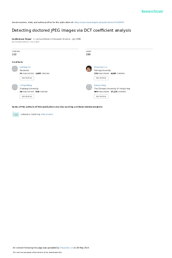 Pdf Detecting Doctored Jpeg Images Via Dct Coefficient Analysis