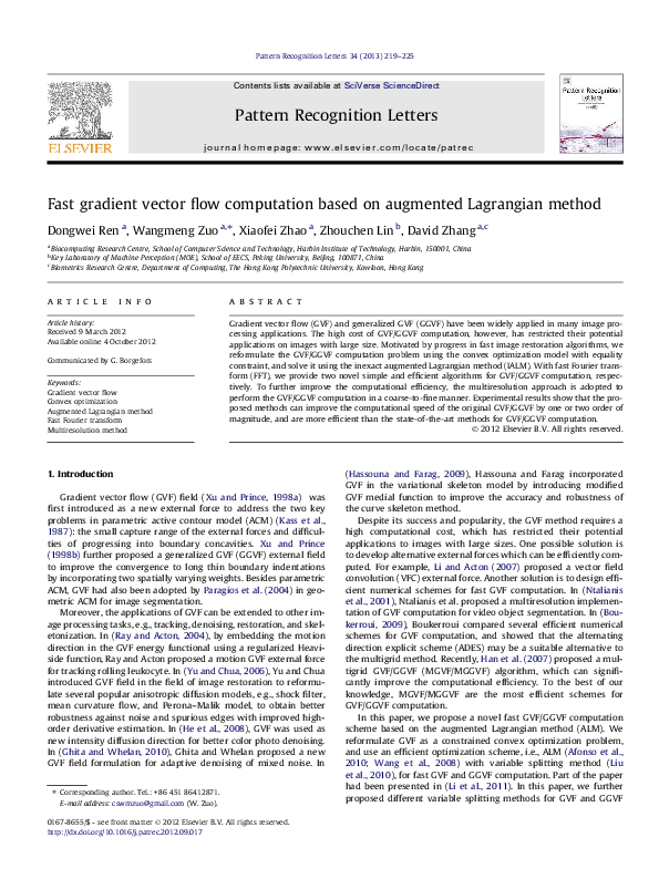 Pdf Fast Gradient Vector Flow Computation Based On Augmented