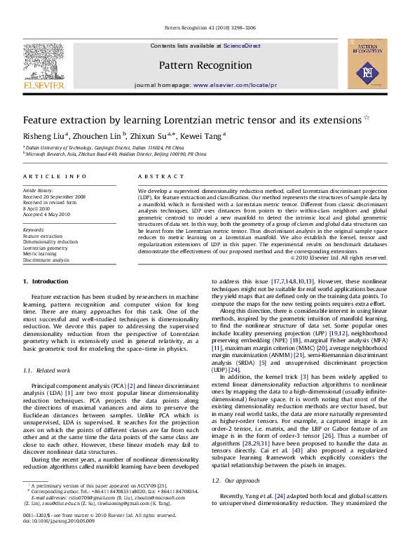 (PDF) Feature extraction by learning Lorentzian metric tensor and its extensions