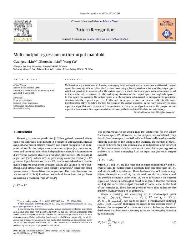 Pdf Multi Output Regression On The Output Manifold