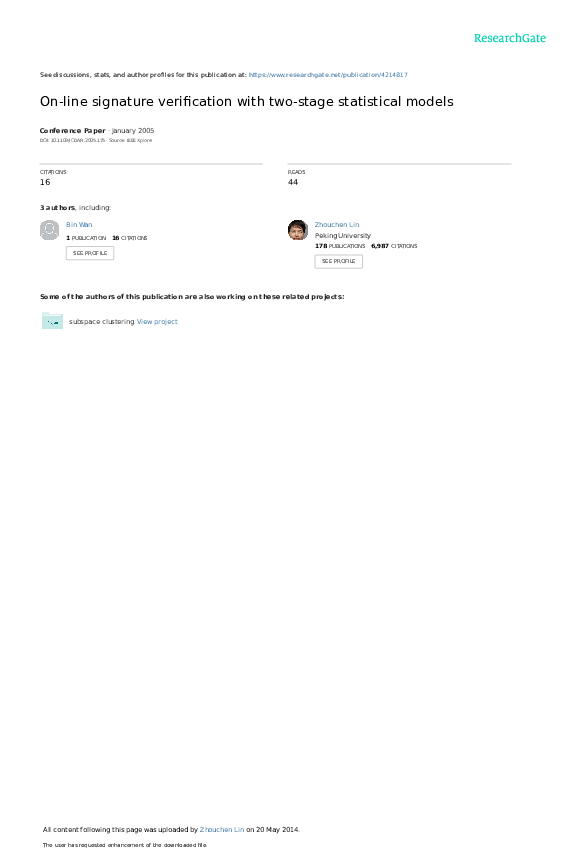 (PDF) On-line signature verification with two-stage statistical models