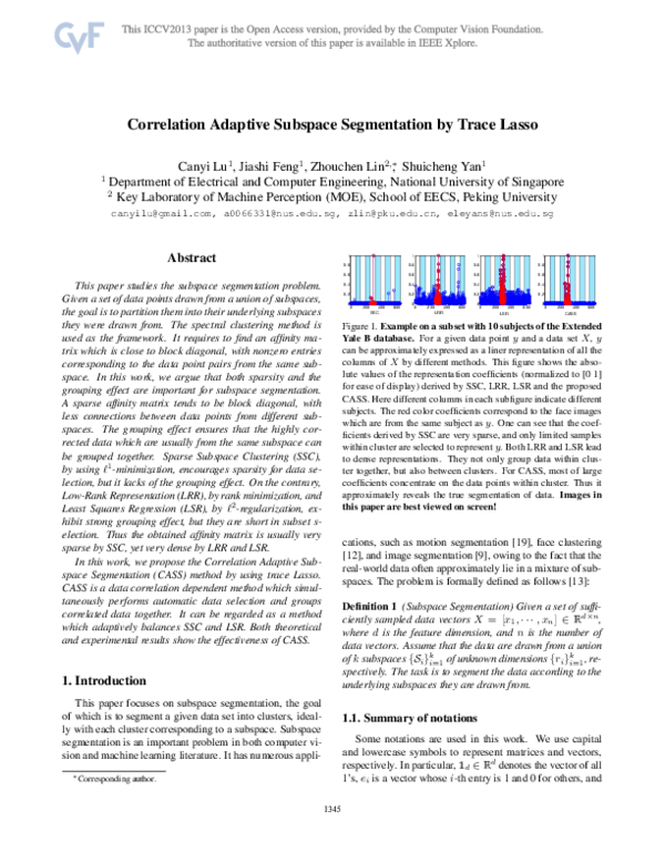 (PDF) Correlation Adaptive Subspace Segmentation by Trace Lasso