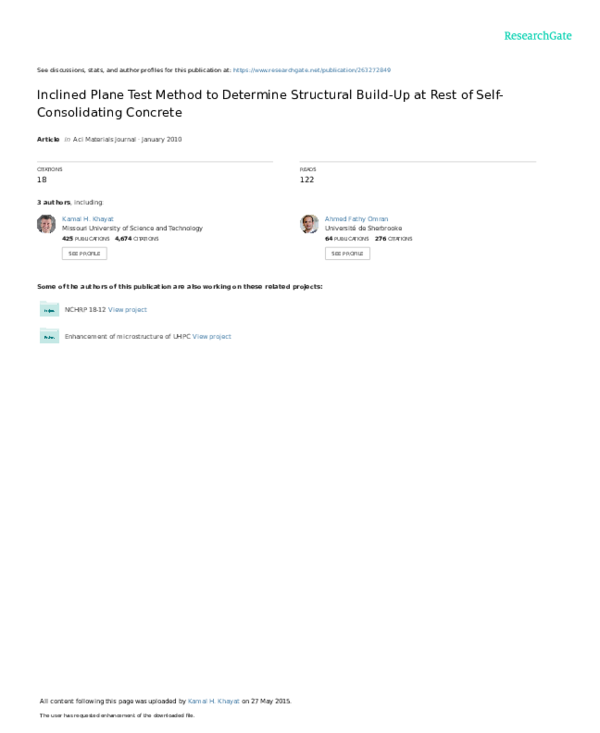(PDF) Inclined Plane Test Method to Determine Structural Build-Up at ...