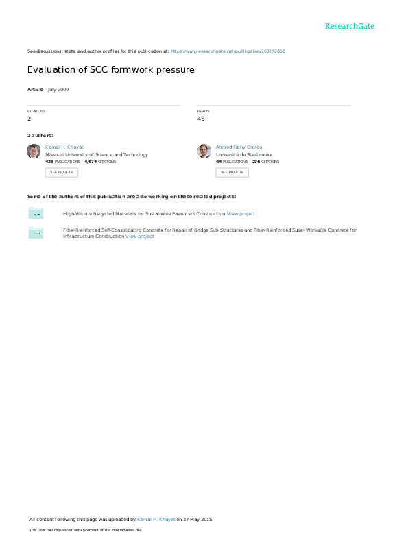 (PDF) Evaluation of SCC formwork pressure