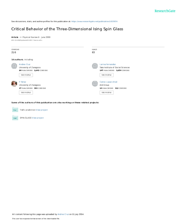 (PDF) Critical behavior of three-dimensional Ising spin glass models