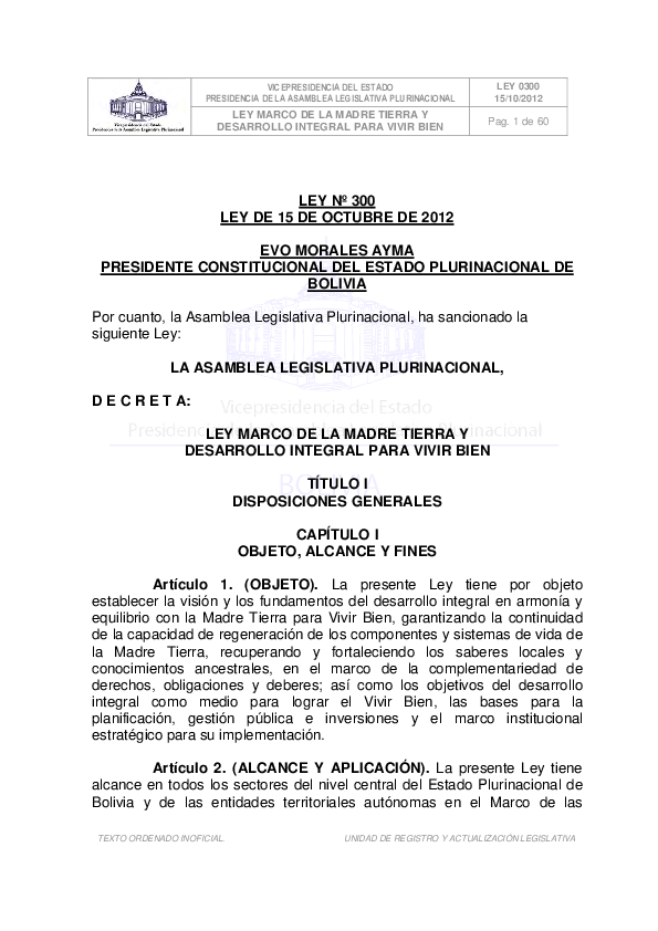 (PDF) Ley N 300- Ley Marco de la Madre Tierra