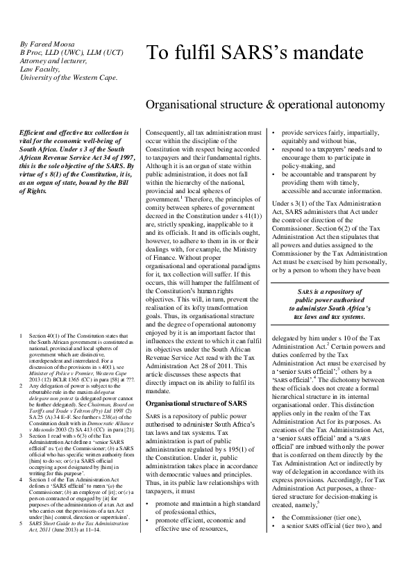 (PDF) TO FULFIL SARS'S MANDATE: ORGANISATIONAL STRUCTURE AND ...