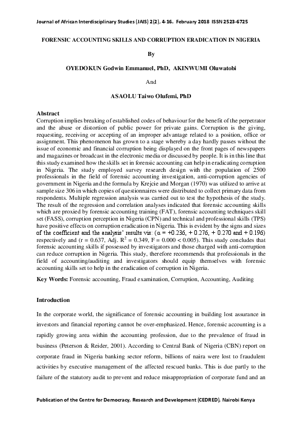 (PDF) Forensic Accounting And Its Role In Fighting Corruption In Public Sector | Richmond Boakye ...