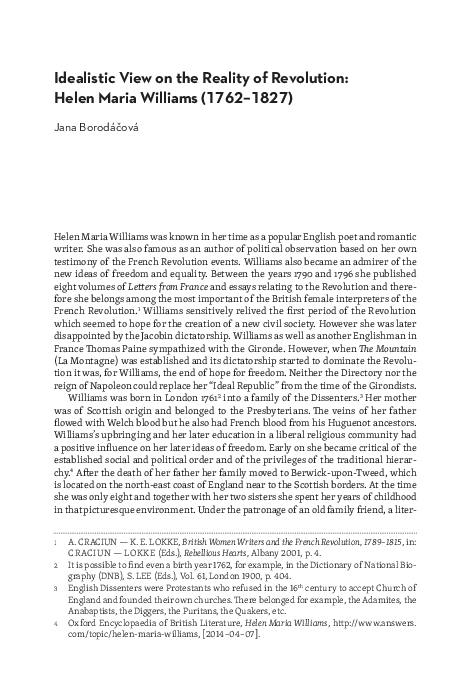 (PDF) Idealistic View on the Reality of Revolution: Helen Maria ...