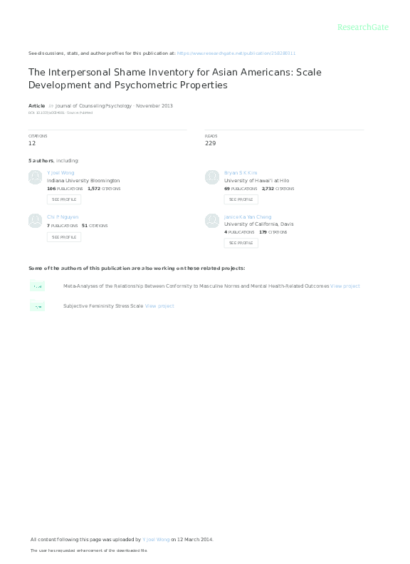 (PDF) The Interpersonal Shame Inventory for Asian Americans: Scale ...