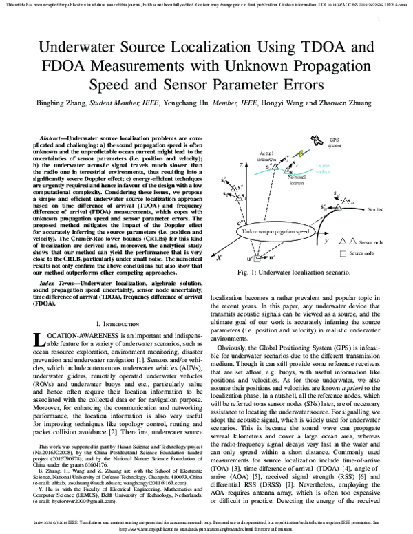 Pdf Underwater Source Localization Using Tdoa And Fdoa Measurements With Unknown Propagation 