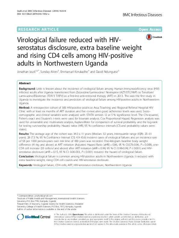(PDF) Virological failure reduced with HIV- serostatus disclosure ...