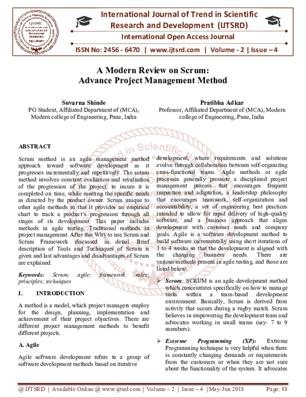 Pdf A Modern Review On Scrum Advance Project Management Method