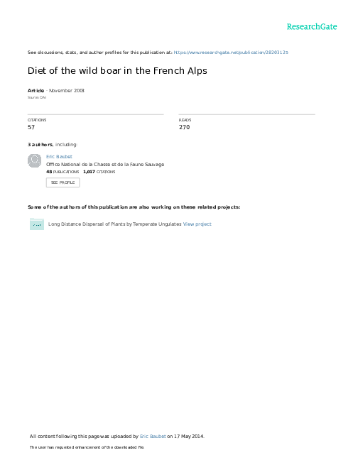(PDF) Diet of the wild boar in the French Alps