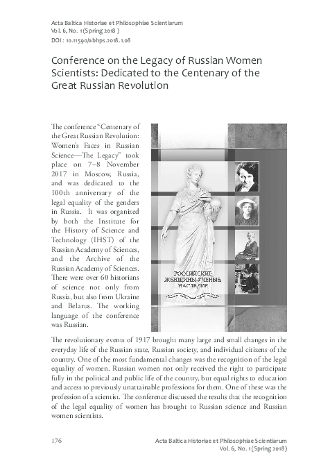(PDF) Conference on the Legacy of Rusian Women Scientists: Dedicated to ...