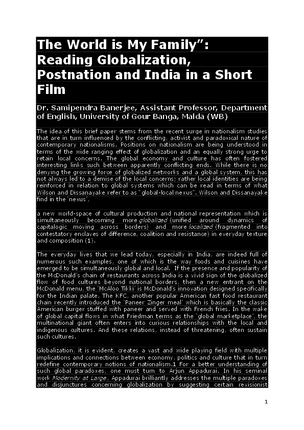 (DOC) "The World is My Family" : Reading Globalization, Postnation and ...