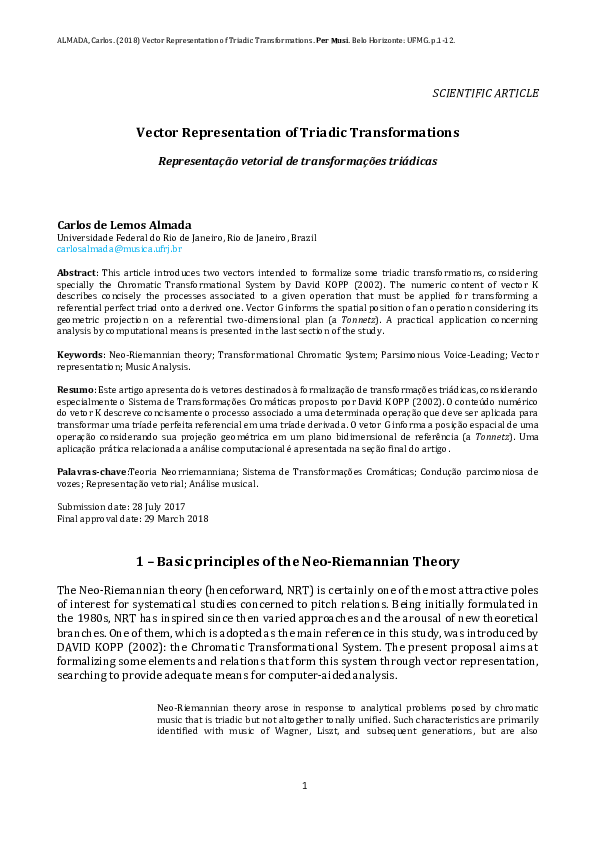 (PDF) Vector Representation of Triadic Transformations Representação ...
