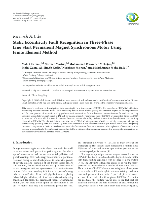 Pdf Static Eccentricity Fault Recognition In Three Phase Line Start Permanent Magnet