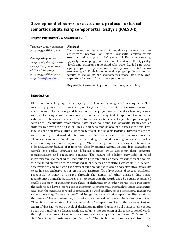 (PDF) Development of norms for assessment protocol for lexical semantic deficits using ...