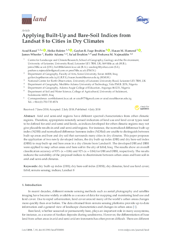 (PDF) Applying Built-Up and Bare-Soil Indices from Landsat 8 to Cities ...