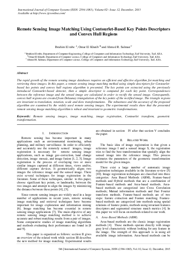 Pdf Remote Sensing Image Matching Using Contourlet Based Key Points Descriptors And Convex