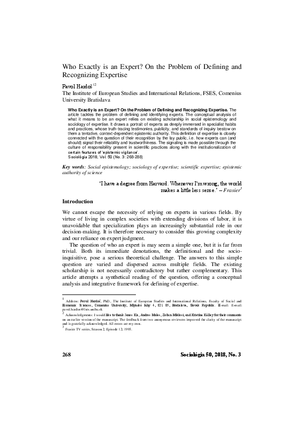 (PDF) Who Exactly is an Expert? On the Problem of Defining and ...