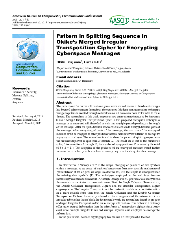 (PDF) Pattern in Splitting Sequence in Okike's Merged Irregular ...