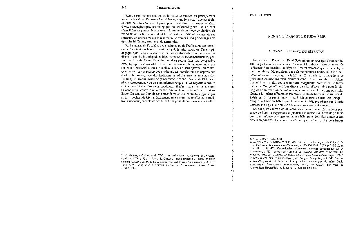 (PDF) Paul B. Fenton, “René Guenon et le Judaïsme,” in Philippe Faure ...