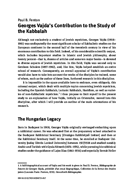 (PDF) Paul B. Fenton, “Georges Vajda’s Contribution to the Study of the ...
